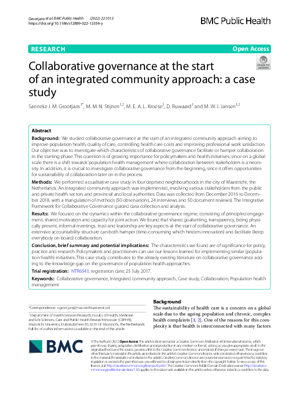 (PDF) Collaborative governance at the start of an integrated community ...