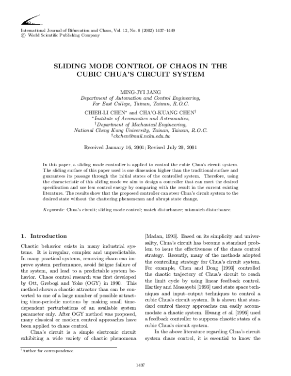 (PDF) Sliding Mode Control of Chaos in the Cubic Chua's Circuit System