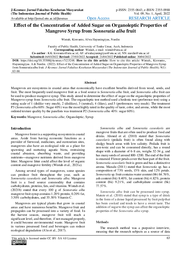 (PDF) Effect of the Concentration of Added Sugar on Organoleptic ...