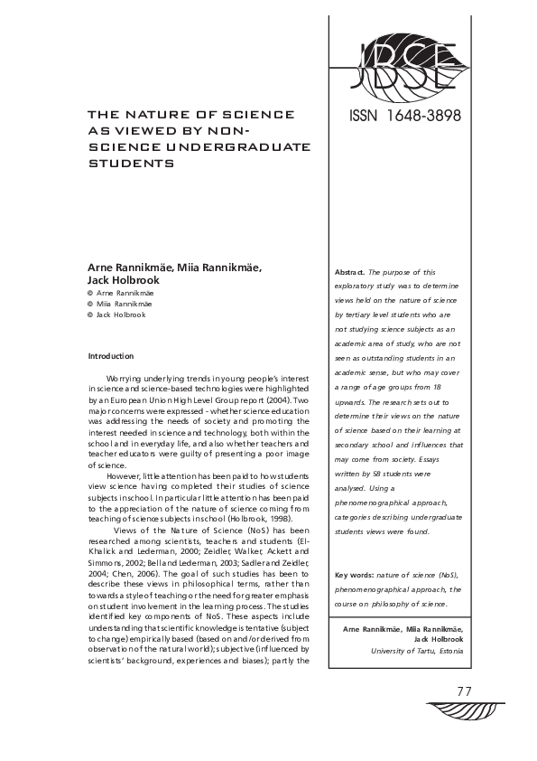 (PDF) The nature of science as viewed by nonscience undergraduate students