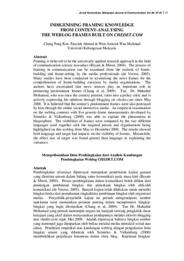 (PDF) INDIGENISING FRAMING KNOWLEDGE FROM CONTENT-ANALYSING THE WEBLOG ...