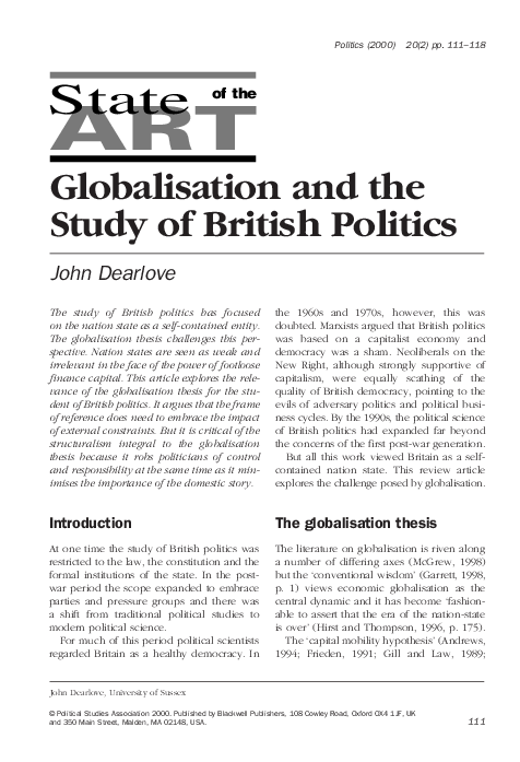 (PDF) Globalisation and the Study of British Politics