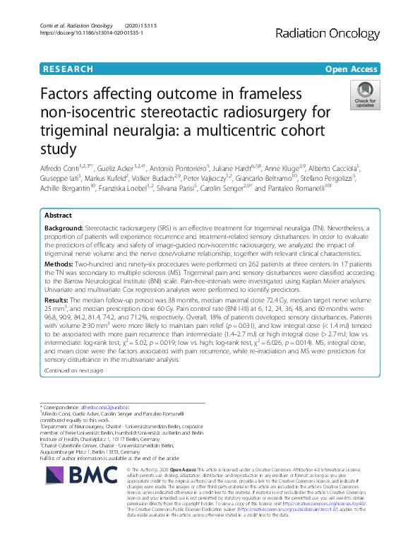 (PDF) Factors affecting outcome in frameless non-isocentric stereotactic radiosurgery for ...