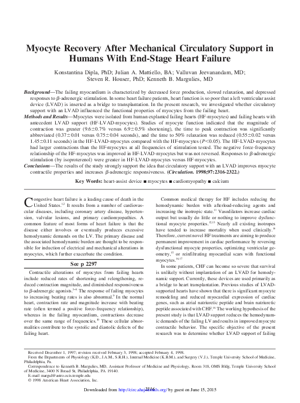 (PDF) Myocyte Recovery After Mechanical Circulatory Support in Humans With End-Stage Heart Failure