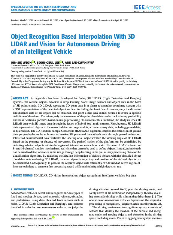 (PDF) Object Recognition Based Interpolation With 3D LIDAR and Vision for Autonomous Driving of ...