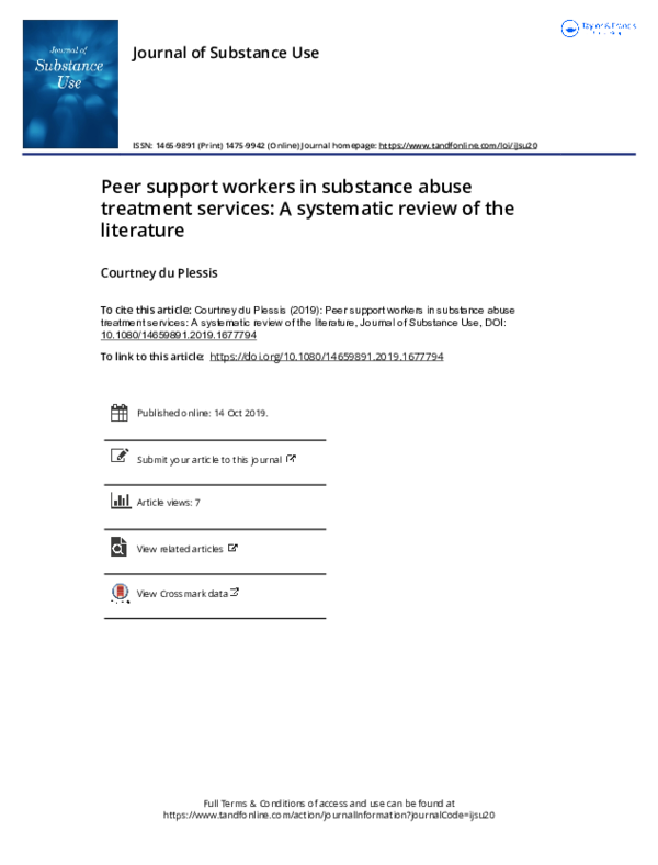 (PDF) Peer support workers in substance abuse treatment services: A systematic review of the ...