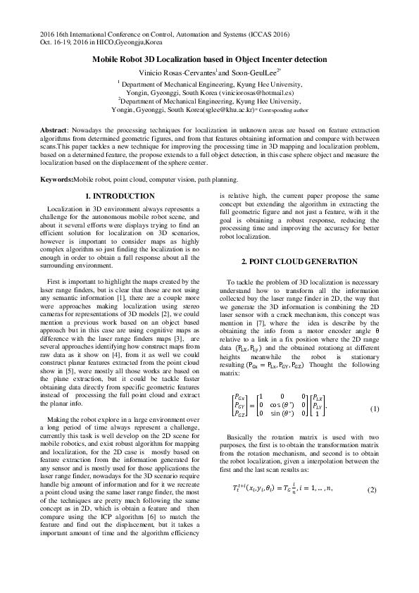 (PDF) Mobile Robot 3D Localization based in Object Incenter detection