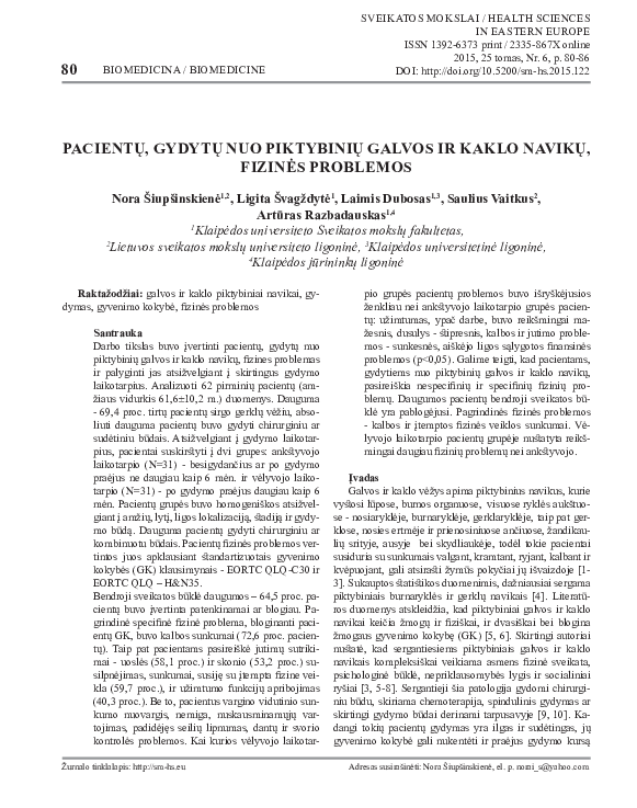 (PDF) Pacientų, gydytų nuo piktybinių galvos ir kaklo navikų, fizinės ...