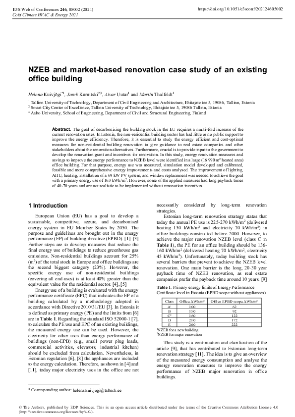(PDF) NZEB and market-based renovation case study of an existing office building