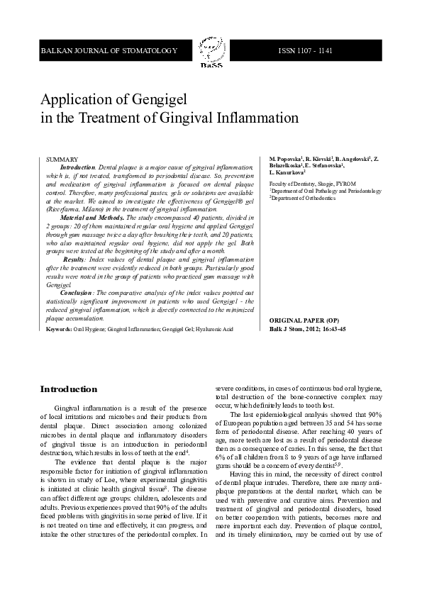 (PDF) Application of gengigel in the treatment of gingival inflammation