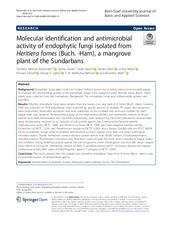 (PDF) Molecular identification and antimicrobial activity of endophytic fungi isolated from ...