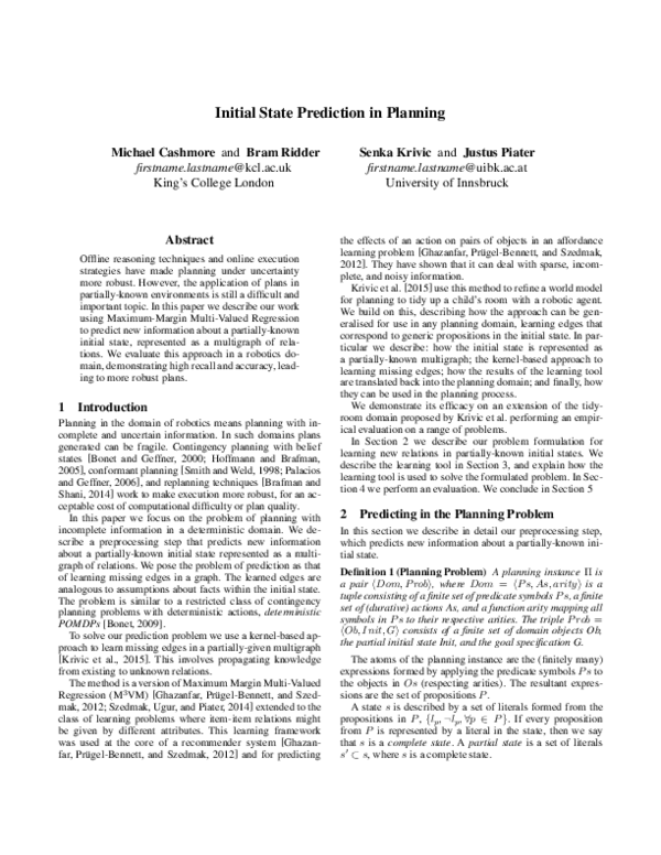 (PDF) Initial State Prediction in Planning