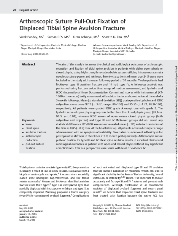 (PDF) Arthroscopic Suture Pull-Out Fixation of Displaced Tibial Spine ...