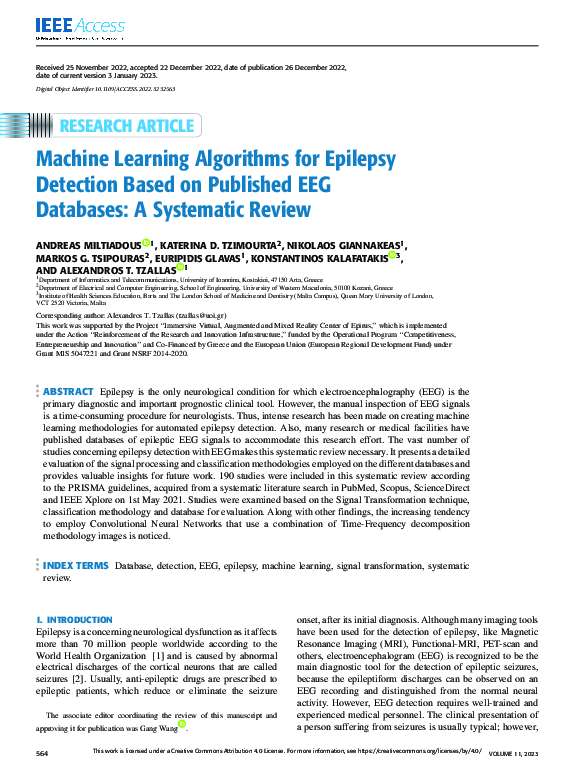 Pdf Machine Learning Algorithms For Epilepsy Detection Based On Published Eeg Databases A