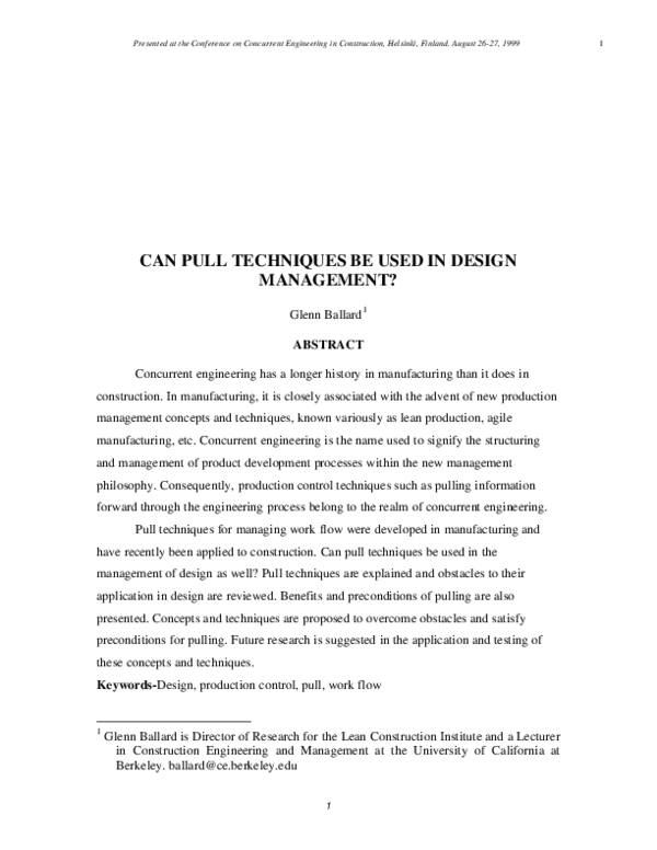 (PDF) Can pull techniques be used in design management?