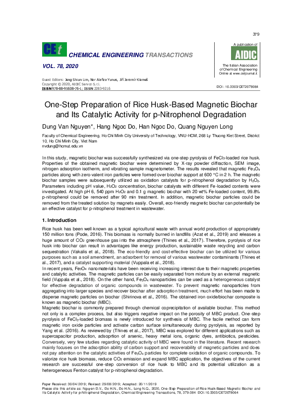 (PDF) One-Step Preparation of Rice Husk-Based Magnetic Biochar and Its ...