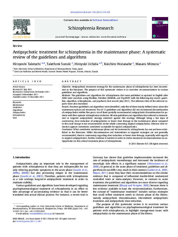 (PDF) Antipsychotic treatment for schizophrenia in the maintenance ...