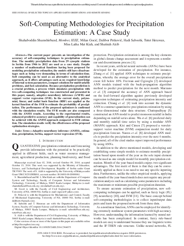(PDF) Soft-Computing Methodologies for Precipitation Estimation: A Case Study