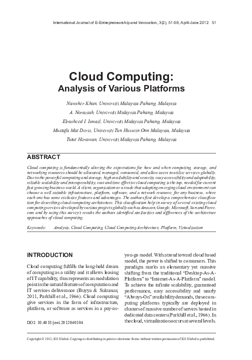 (PDF) Cloud Computing: Analysis of Various Platforms