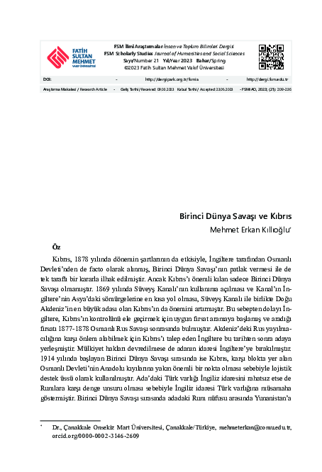 (PDF) The Great War and the Isle of Cyprus