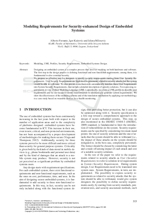 (PDF) Modeling Requirements for Security-enhanced Design of Embedded Systems