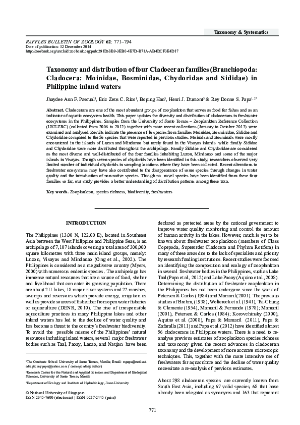 (PDF) Taxonomy and distribution of four Cladoceran families ...