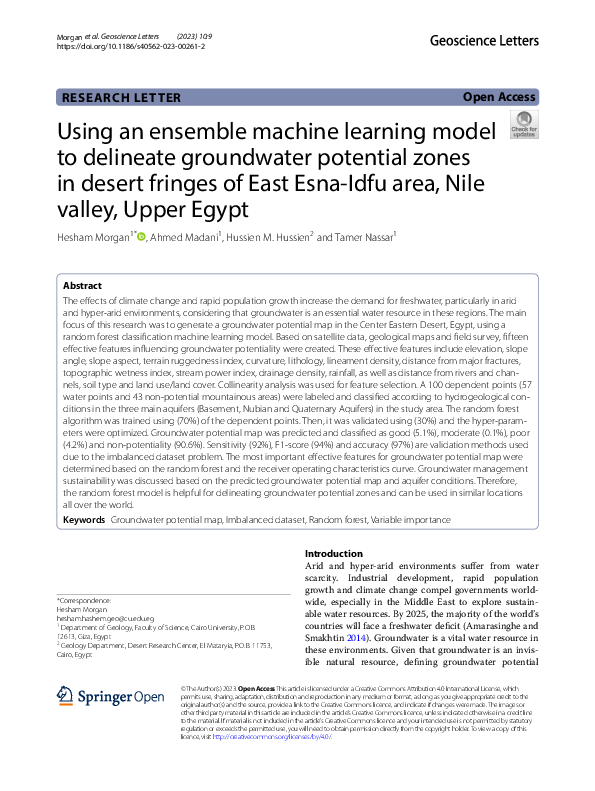 (PDF) Using an ensemble machine learning model to delineate groundwater potential zones in ...