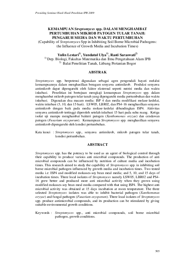 (PDF) Kemampuan Streptomyces spp. dalam Menghambat Pertumbuhan Mikrob Patogen Tular Tanah ...