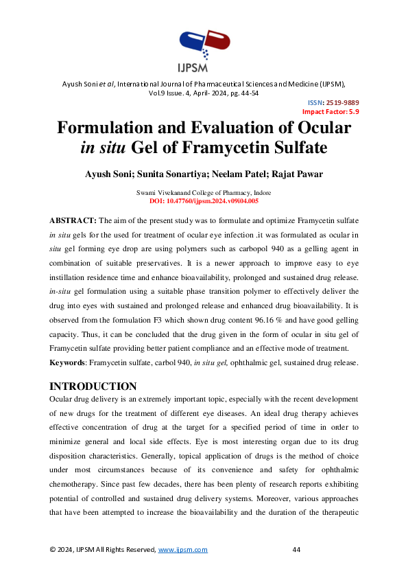 (PDF) Formulation and Evaluation of Ocular in situ Gel of Framycetin ...