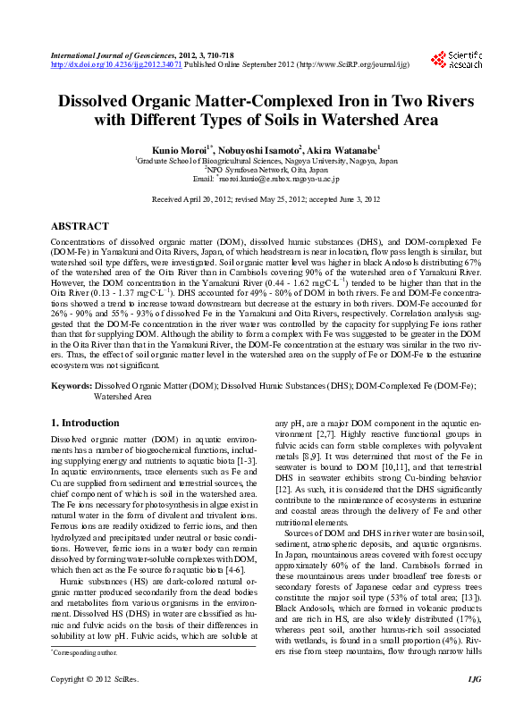 (PDF) Dissolved Organic Matter-Complexed Iron in Two Rivers with Different Types of Soils in ...