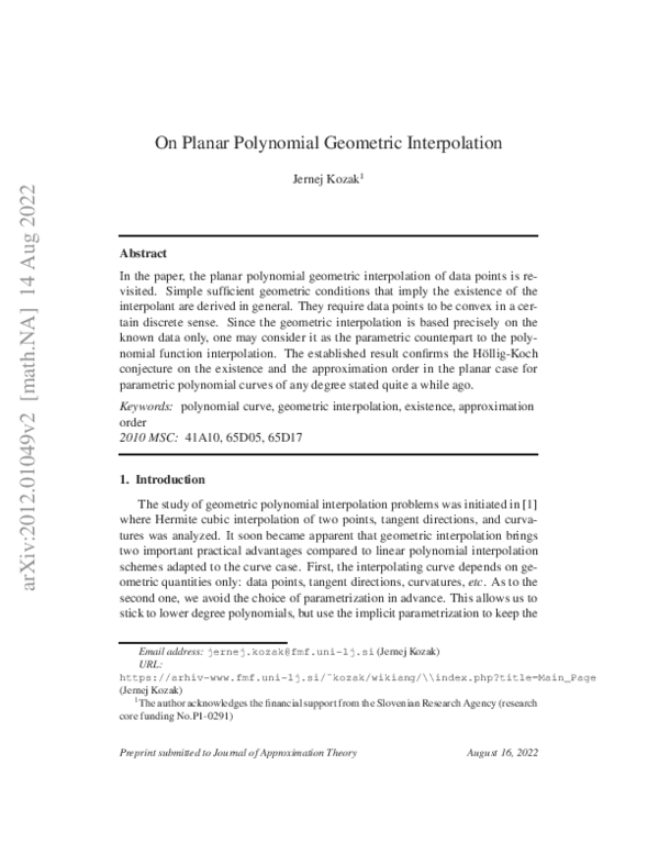 (PDF) On planar polynomial geometric interpolation