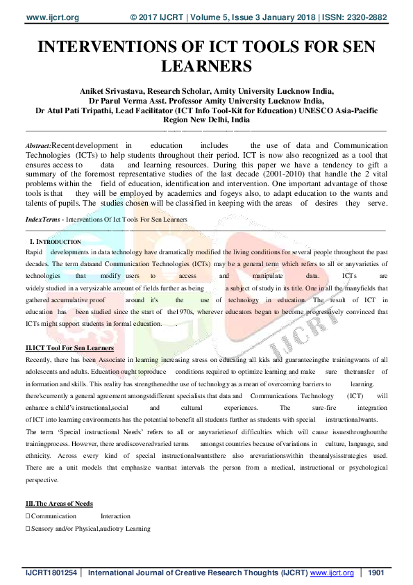 (PDF) Interventions of Ict Tools for Sen Learners