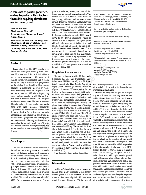 (PDF) A rare case of painful goiter secondary to pediatric Hashimoto’s ...