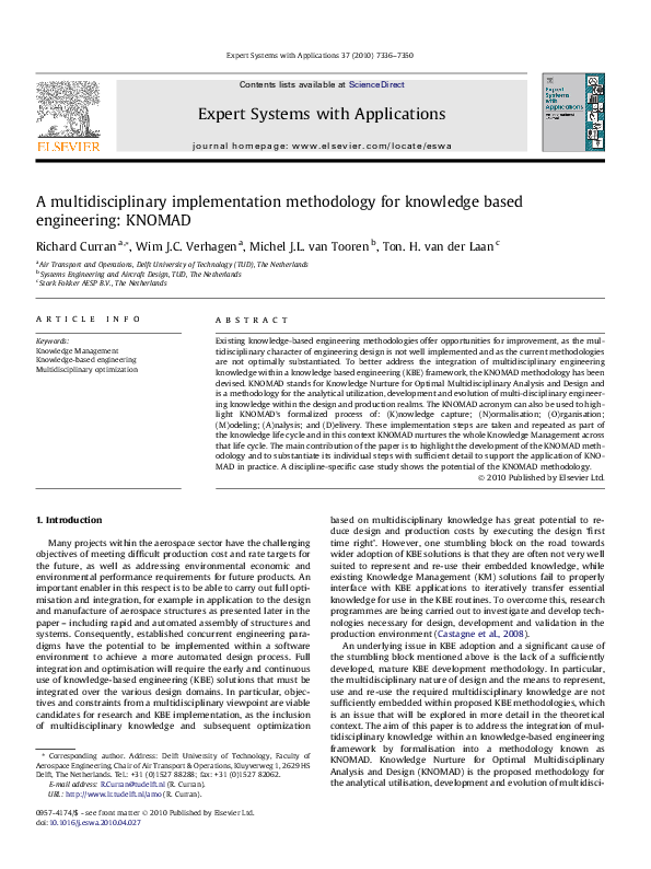 (PDF) A multidisciplinary implementation methodology for knowledge based engineering: KNOMAD ...