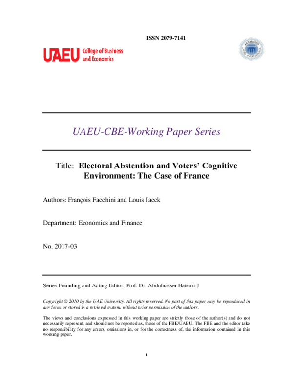 (PDF) UAEU-CBE-Working Paper Series Title : Electoral Abstention and ...