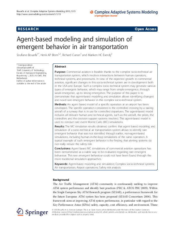 (PDF) Agent-Based Modeling and Simulation of Emergent Behavior in Air Transportation