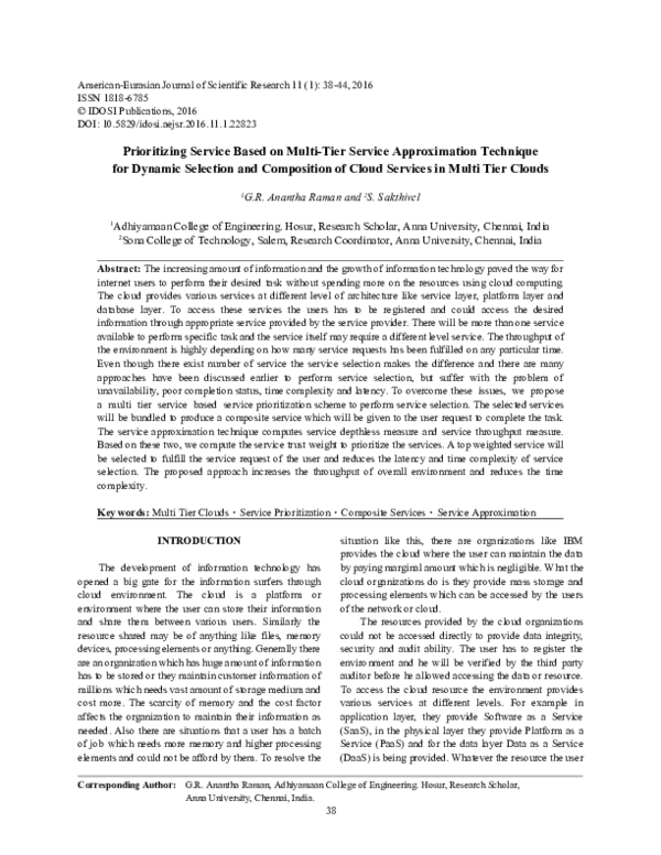 (PDF) Prioritizing Service Based on Multi-Tier Service Approximation Technique for Dynamic ...