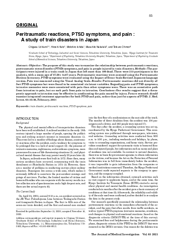 (PDF) Peritraumatic reactions, PTSD symptoms, and pain : A study of ...