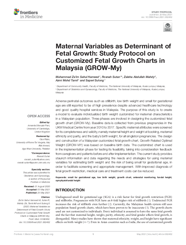 (PDF) Maternal Variables as Determinant of Fetal Growth: Study Protocol on Customized Fetal ...
