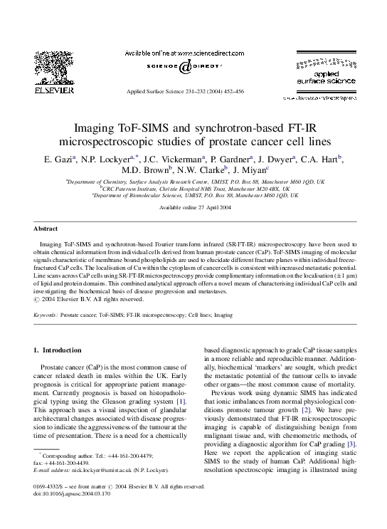 (PDF) Imaging ToF-SIMS and synchrotron-based FT-IR microspectroscopic ...