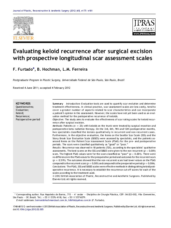 (PDF) Evaluating keloid recurrence after surgical excision with ...