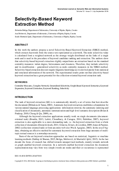 (PDF) Selectivity-Based Keyword Extraction Method