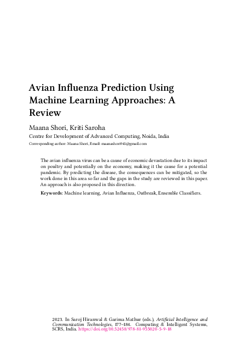(PDF) Avian Influenza Prediction Using Machine Learning Approaches: A Review