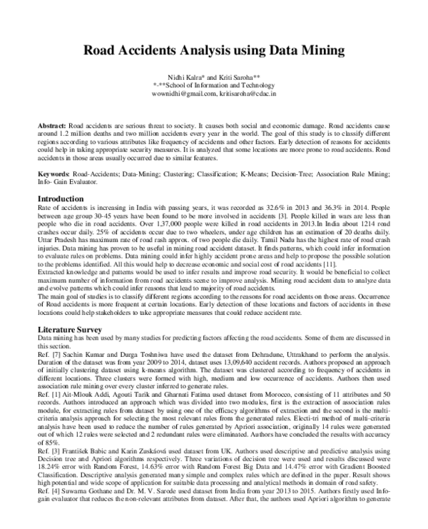 (PDF) Road Accidents Analysis using Data Mining