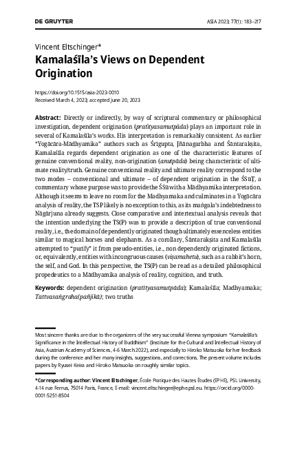 (PDF) Kamalaśīla's Views on Dependent Origination