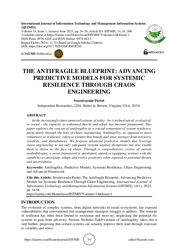 (PDF) THE ANTIFRAGILE BLUEPRINT: ADVANCING PREDICTIVE MODELS FOR SYSTEMIC RESILIENCE THROUGH ...