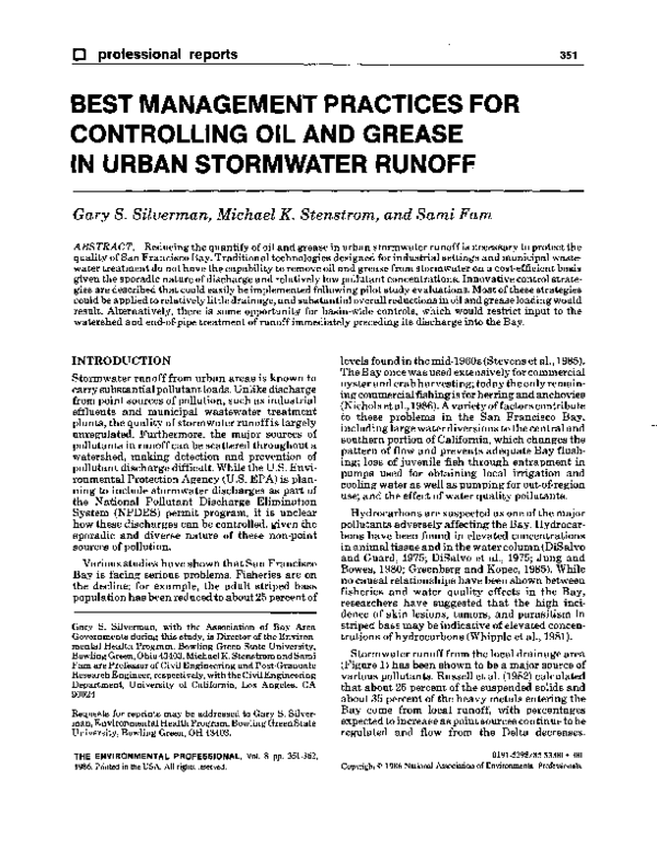 (PDF) Best management practices for controlling oil and grease in urban ...