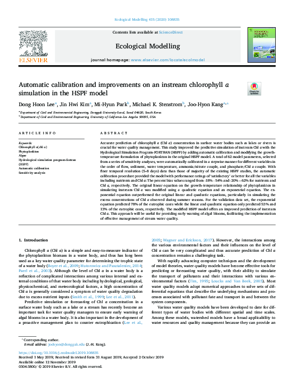 Pdf Automatic Calibration And Improvements On An Instream Chlorophyll A Simulation In The Hspf