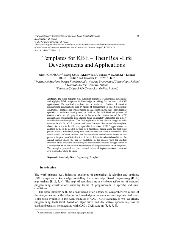 (PDF) Templates for KBE – Their Real-Life Developments and Applications