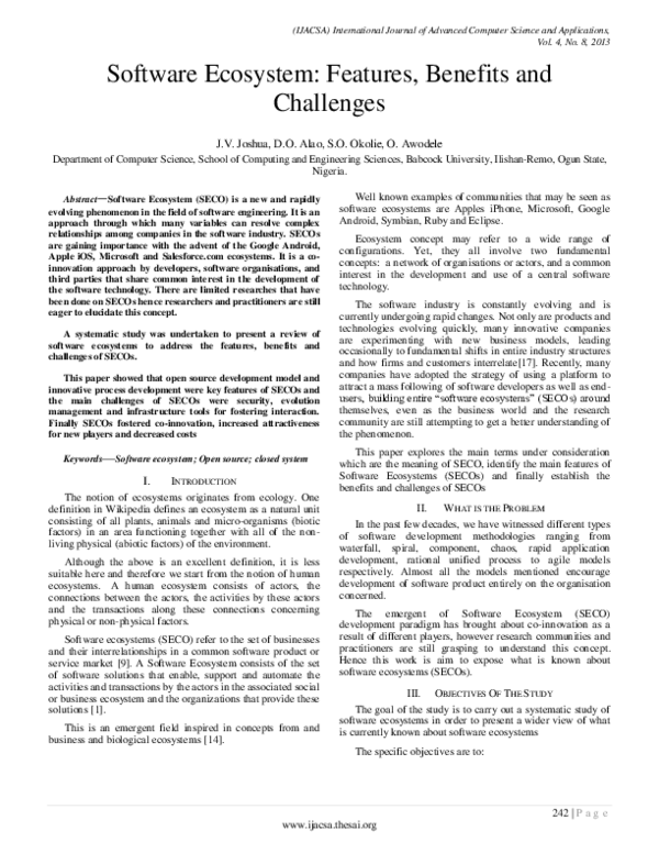 (PDF) Software Ecosystem: Features, Benefits and Challenges